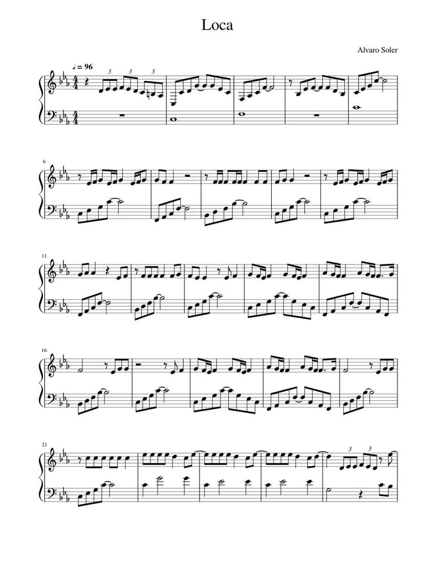 Loca Alvaro Soler Sheet Music for Piano (Solo) Easy | MuseScore.com