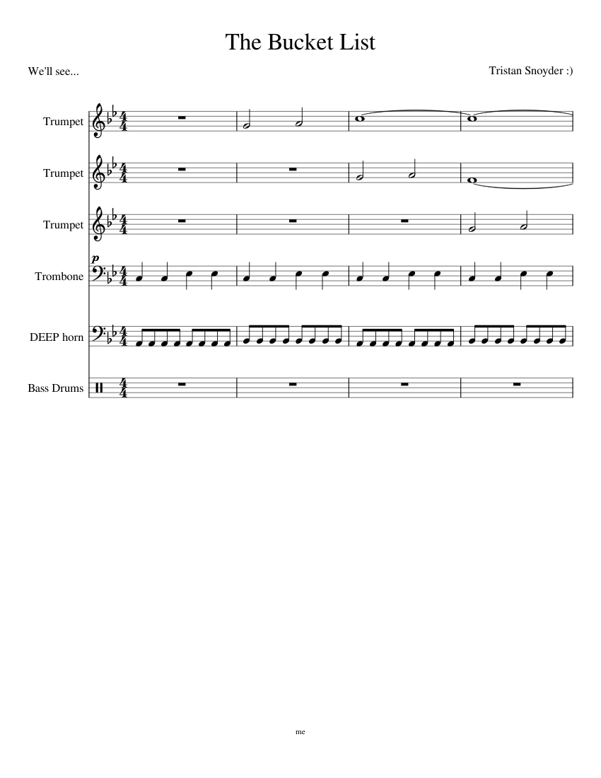 The Bucket List Sheet music for Trombone, Tuba, Bass drum, Trumpet ...