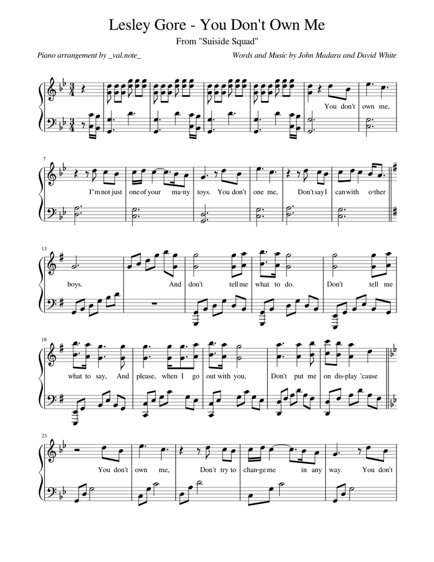 Lesley Gore - You Don't Own Me Sheet music for Piano (Solo) | Musescore.com