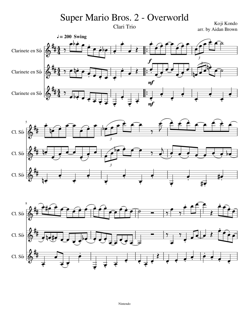 Super Mario 2 Sheet Music for Clarinet in b-flat (Mixed Trio ...