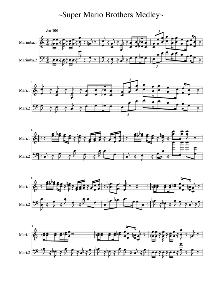 Super Mario Brothers Medley Sheet music for Marimba (Percussion Duet ...