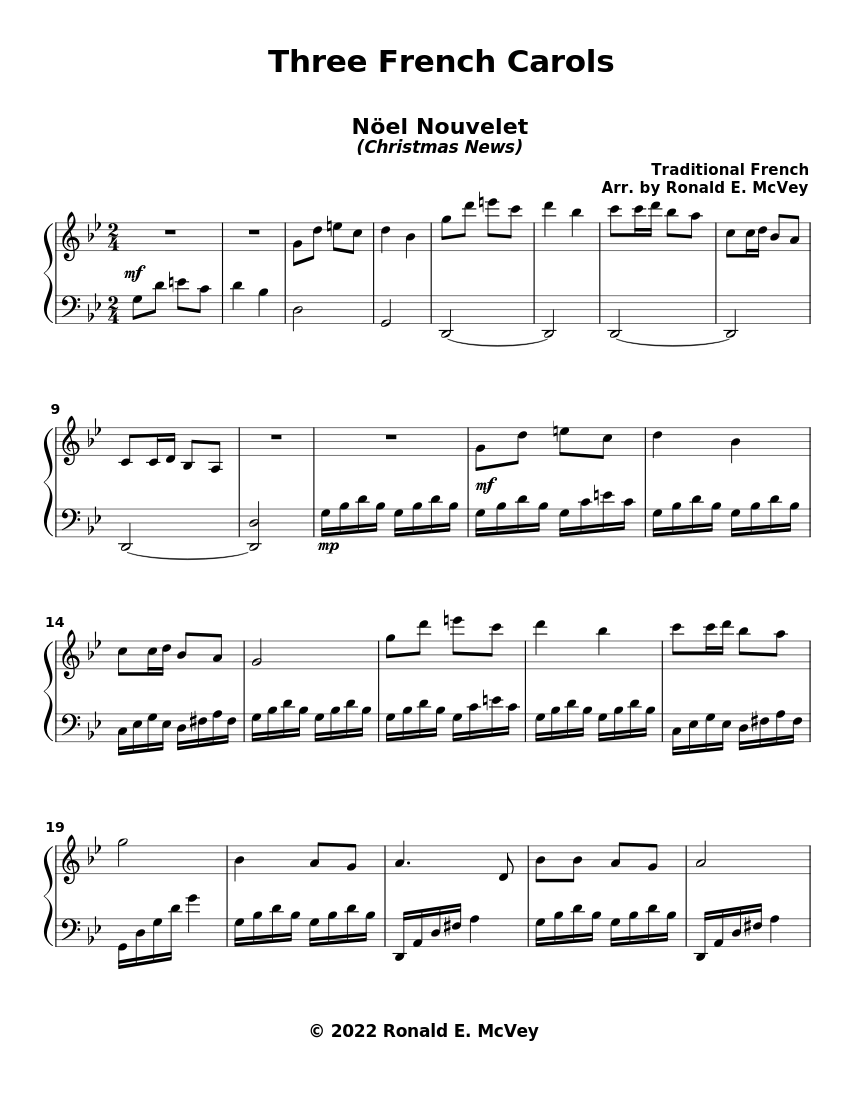 Three French Carols – Traditional French Sheet music for Piano (Solo ...