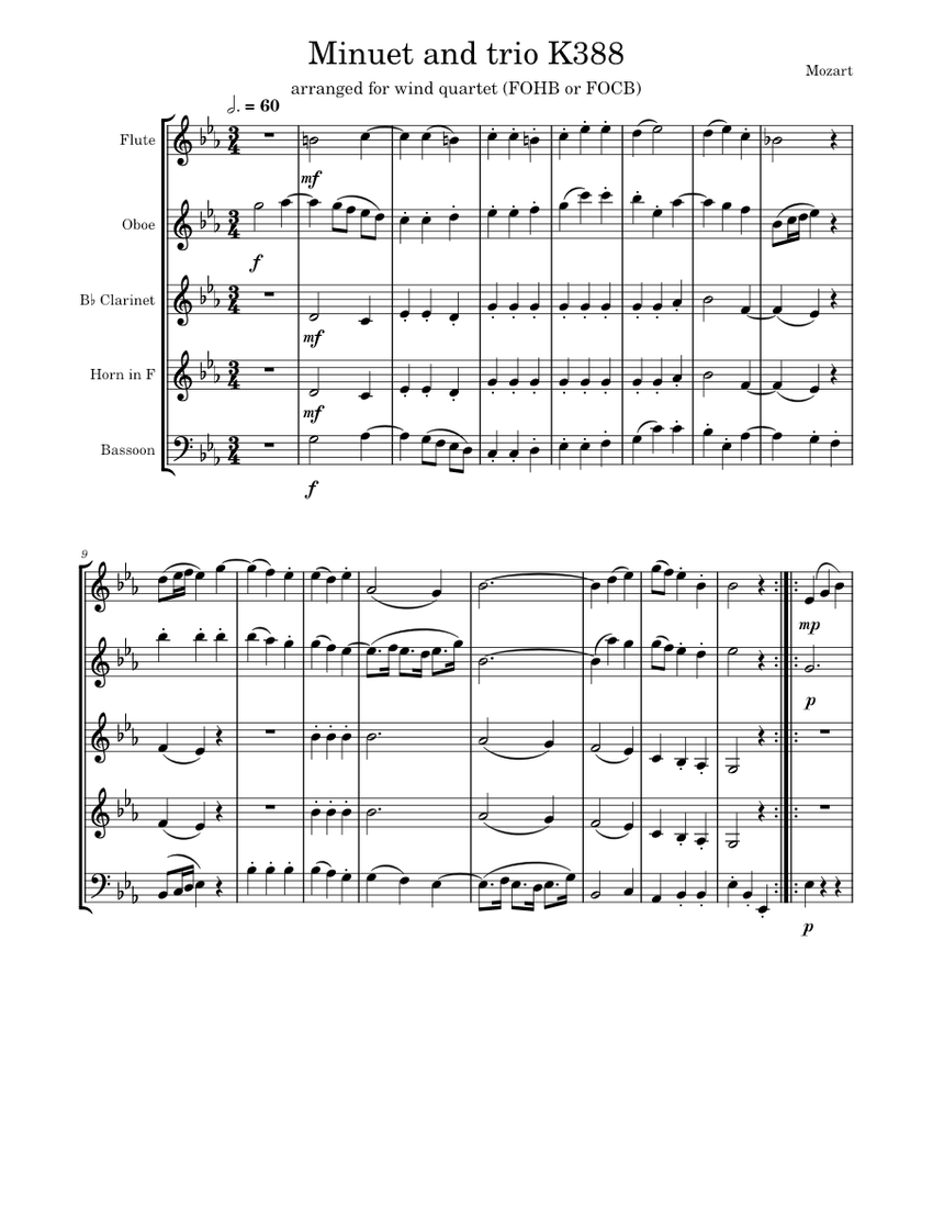 Minuet and trio from Wind Serenade in C Minor K 388 – Wolfgang Amadeus ...