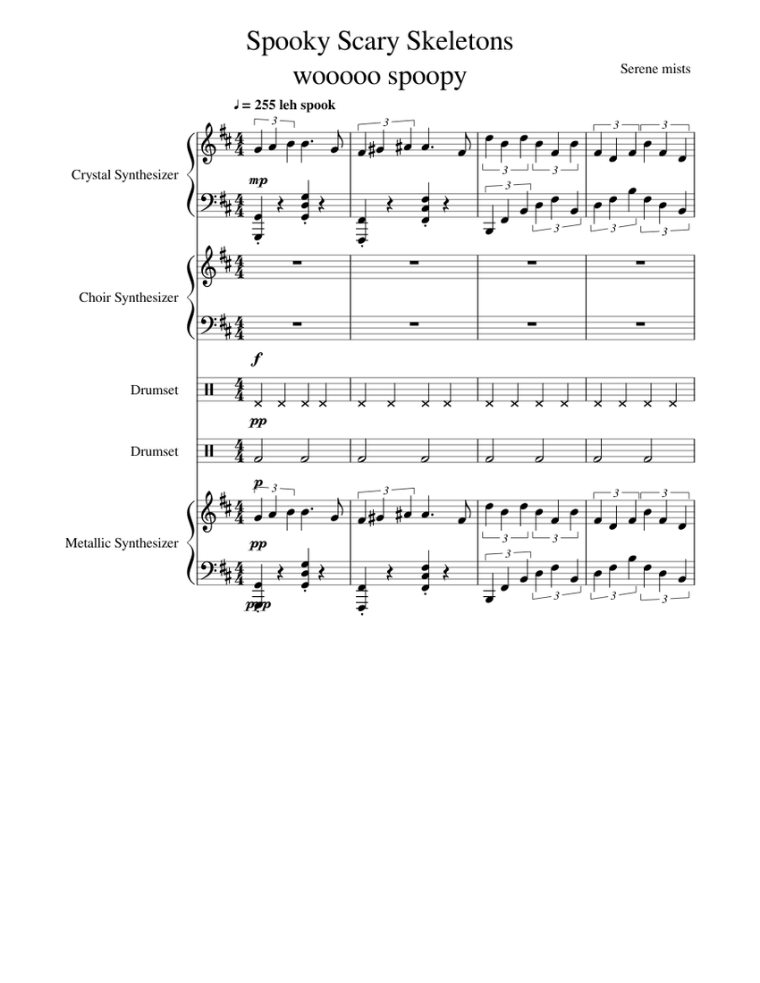 Spooky Scary Skeletons wooooo spoopy Sheet Music for Drum group ...