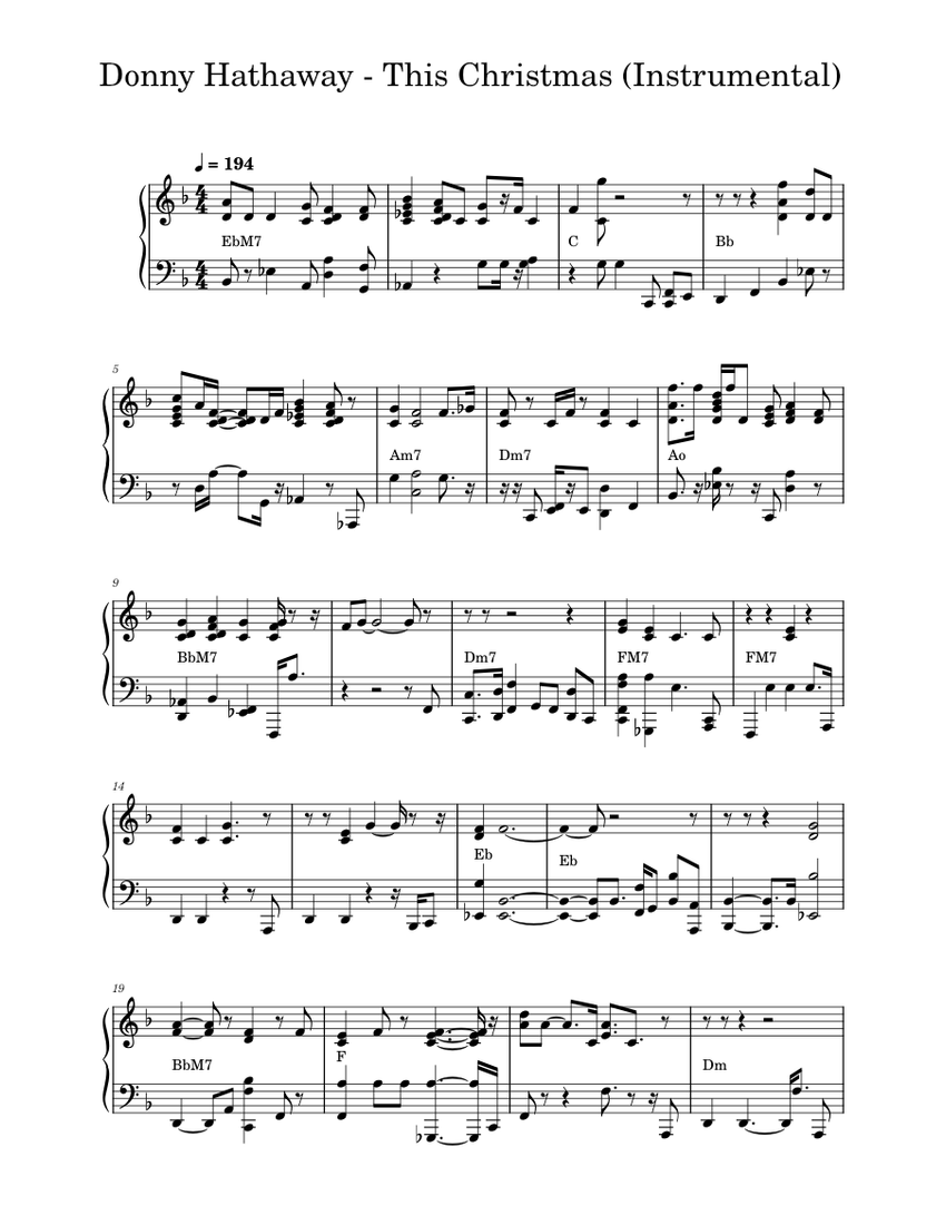 This Christmas – Donny Hathaway Sheet Music for Piano (Solo ...