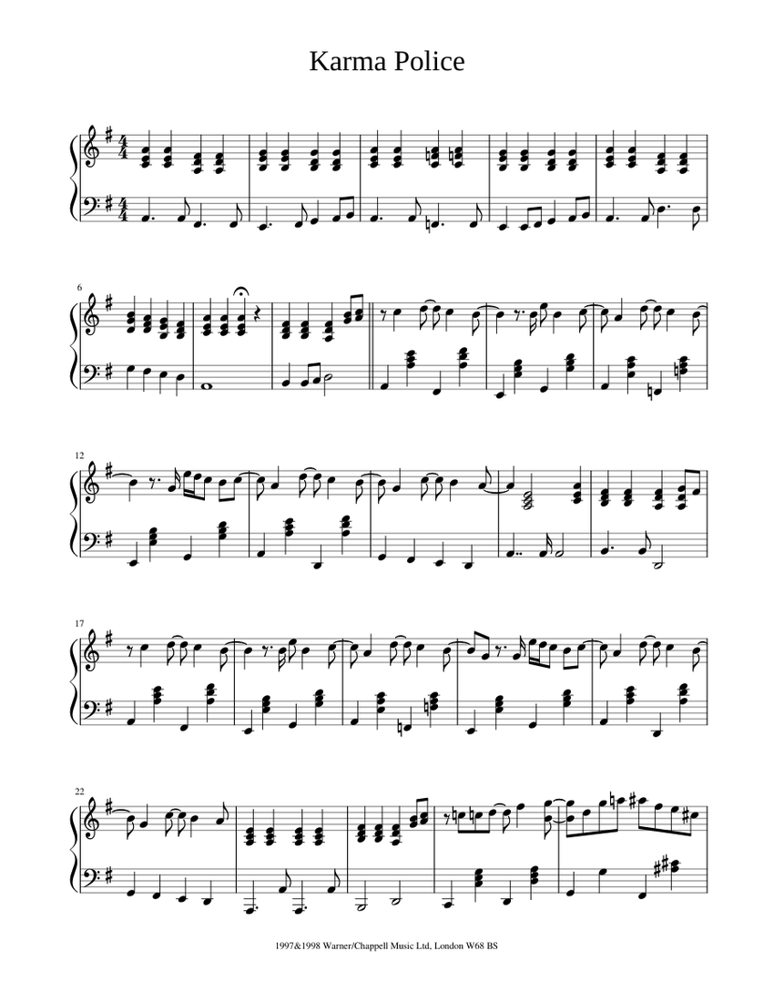 Karma Police radiohead Sheet Music for Piano (Solo) Easy | MuseScore.com