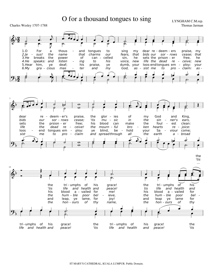 O for a thousand tongues to sing (Lyngham) Sheet Music for Organ (Solo ...