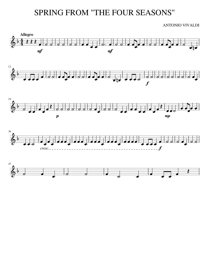 Spring From 'The Four Seasons' Part C corrected copy Sheet music for ...
