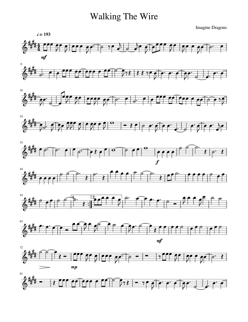 Imagine Dragons - Walking The Wire Sheet Music for Flute (Solo ...