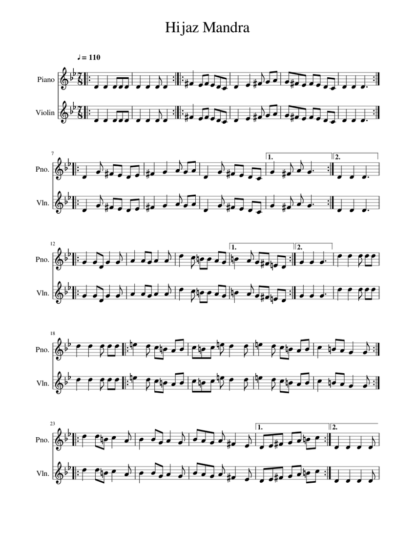 Hijaz Mandra_For Violin Sheet Music for Piano, Violin (Solo ...