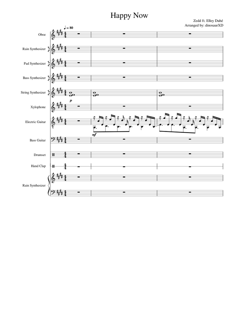 Happy Now - Zedd Sheet music for Oboe, Guitar, Bass guitar, Drum group ...