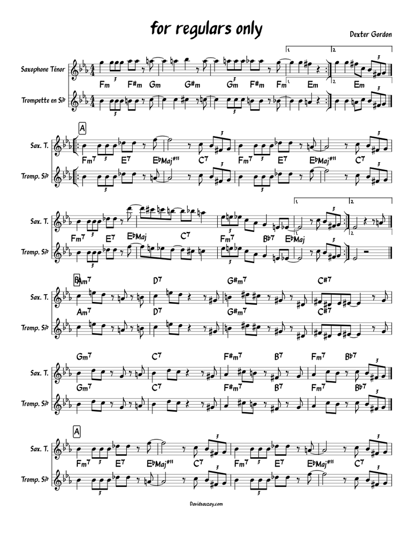 for regulars only Sheet music for Saxophone tenor, Trumpet in b-flat ...