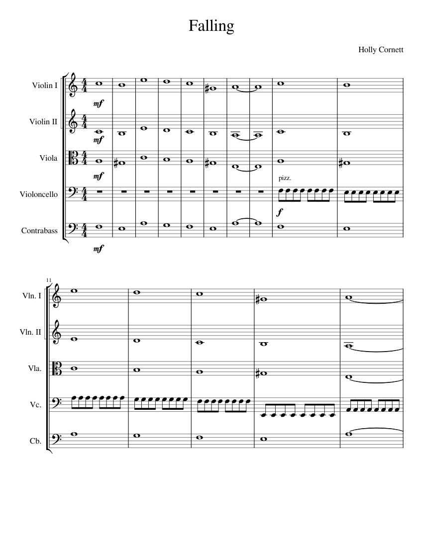 Falling Sheet music for Contrabass, Violin, Viola, Cello (String ...
