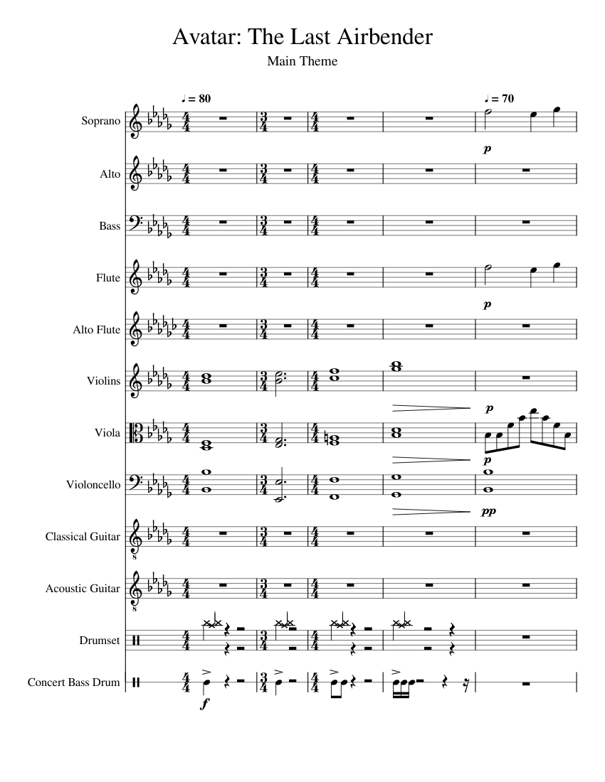 Main Theme || Avatar: The Last Airbender Sheet Music for Soprano, Alto ...