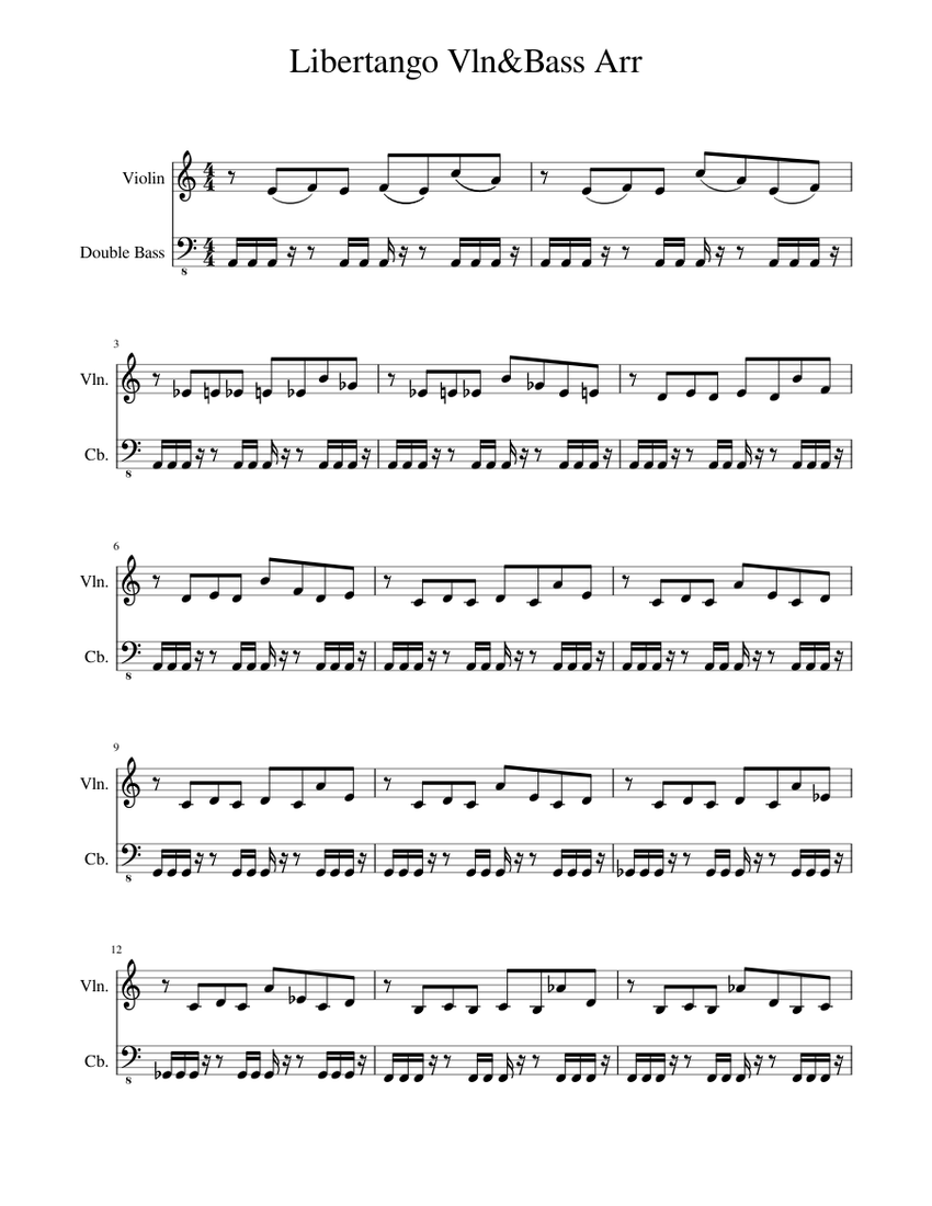 Libertango Vln&Bass Arr Sheet music for Contrabass, Violin (String Duet ...
