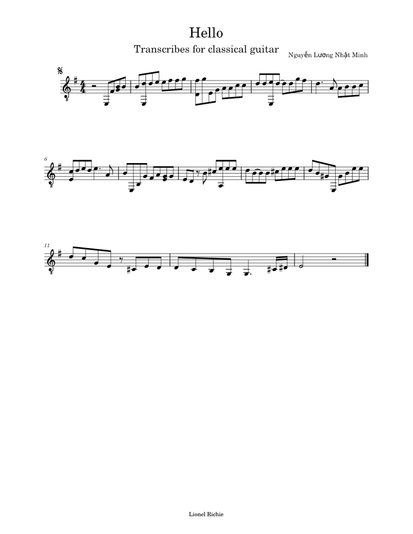 Hello Sheet music for Guitar (Solo) | Musescore.com