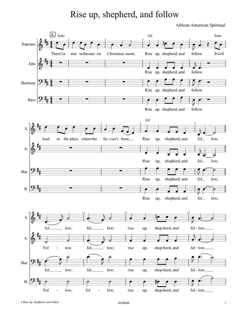 Rise up, shepherd, and follow Sheet music for Bass guitar (SATB ...