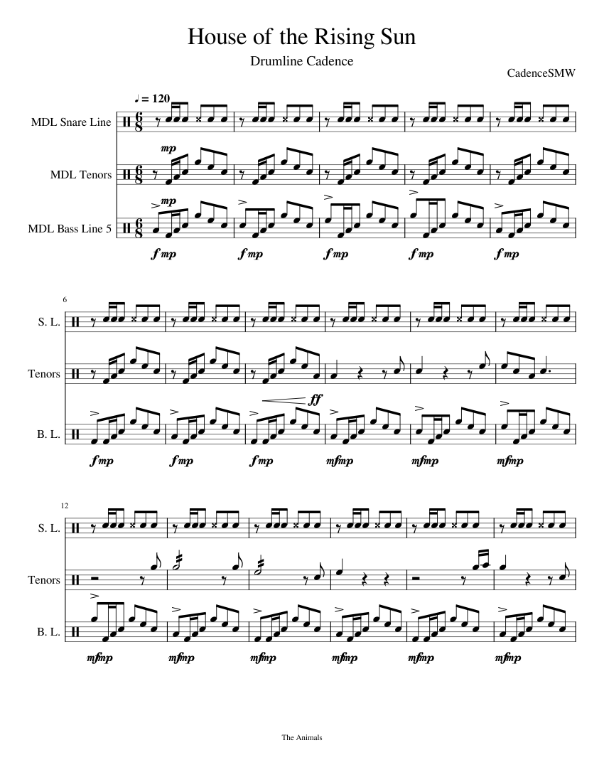 House of the Rising Sun Sheet Music for Snare drum, Tenor drum, Bass ...