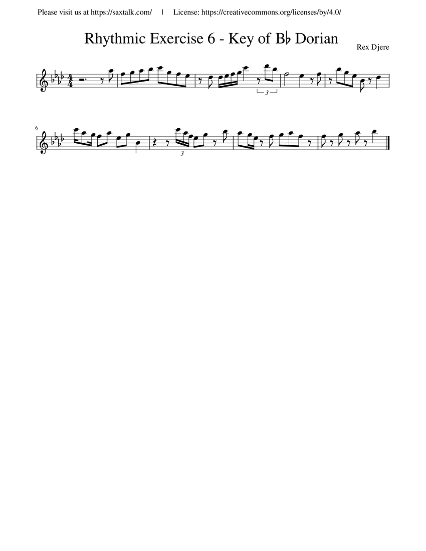 rhythmic exercise 00000006 09 B-flat dorian Sheet music for Saxophone ...
