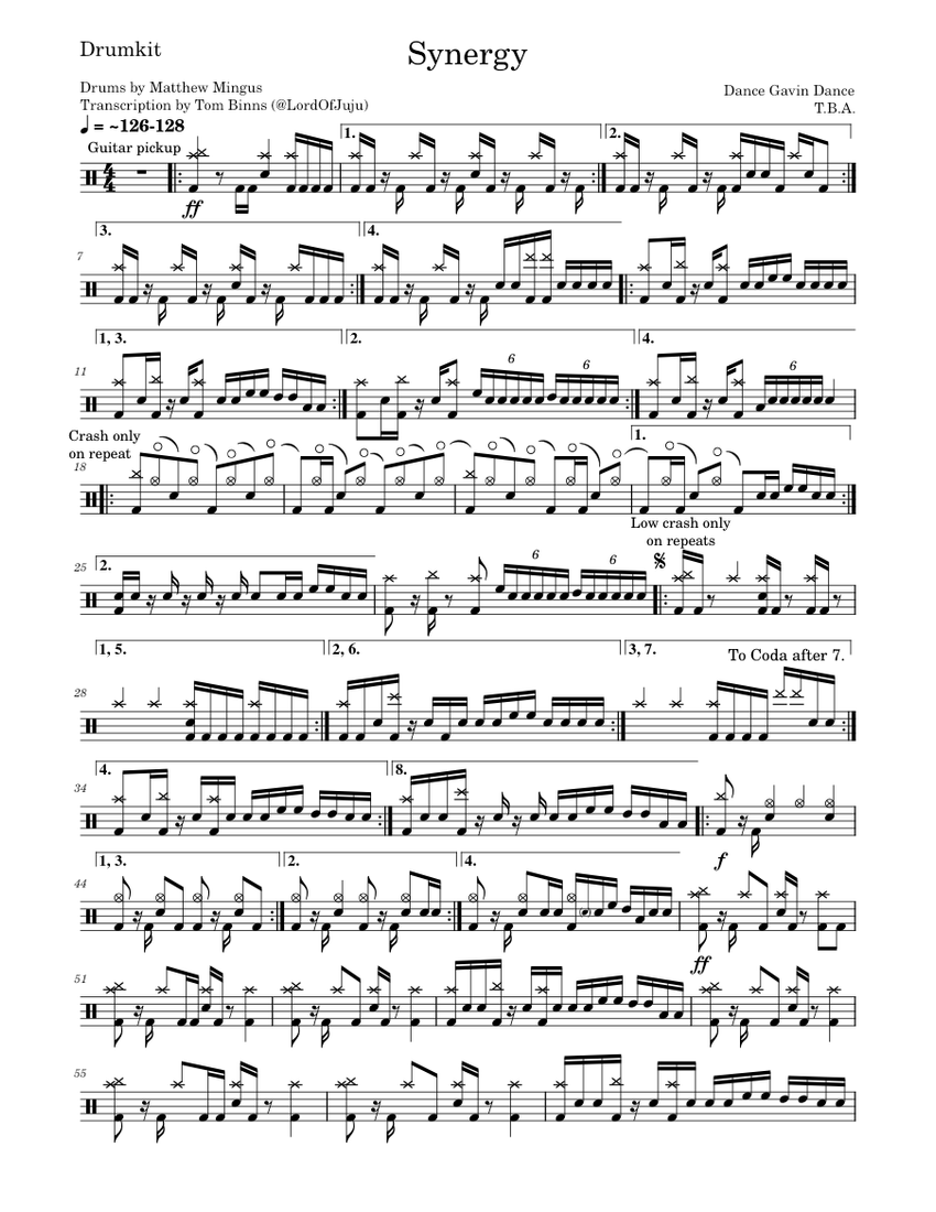 Synergy – Dance Gavin Dance Sheet Music for Drum group (Solo ...
