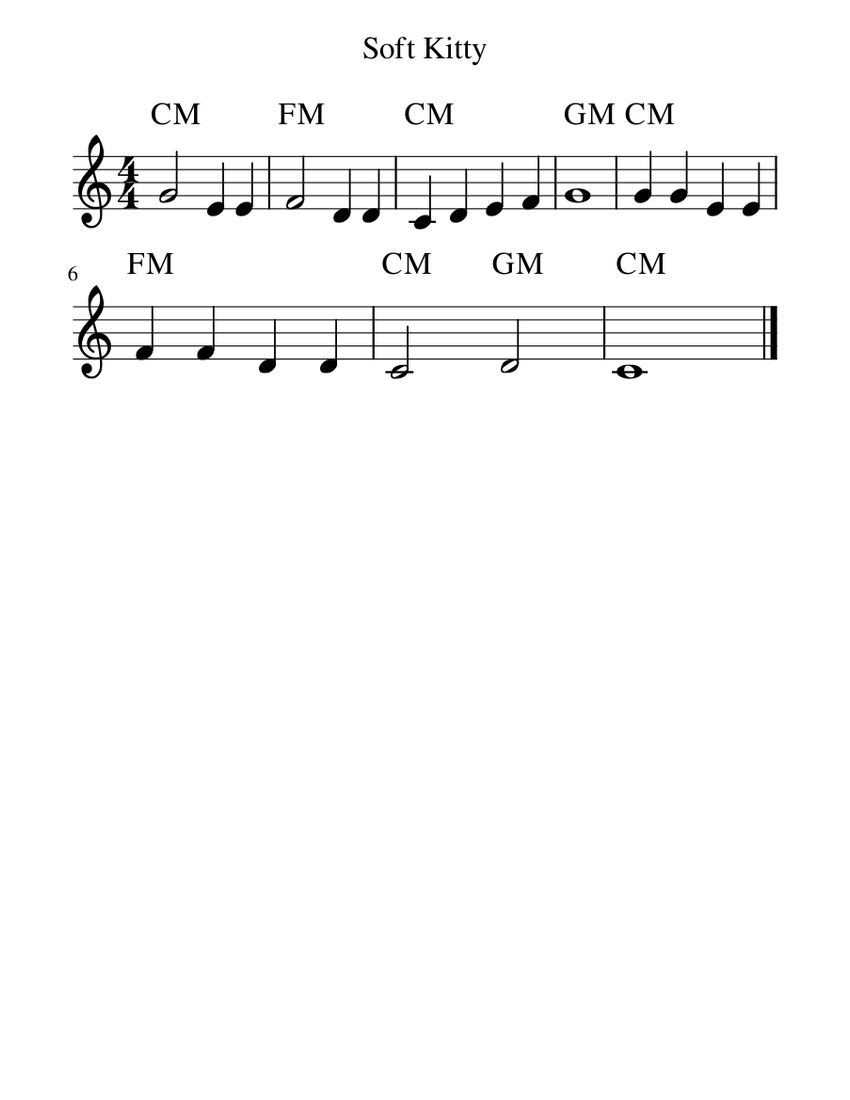 Soft_Kitty Sheet Music with Chords for Piano (Solo) Easy | MuseScore.com