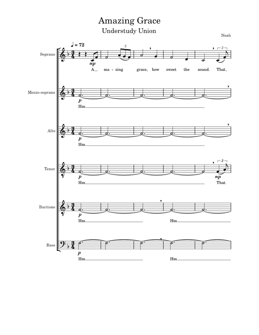 Amazing Grace – Misc Praise Songs Sheet music for Soprano, Alto, Tenor ...