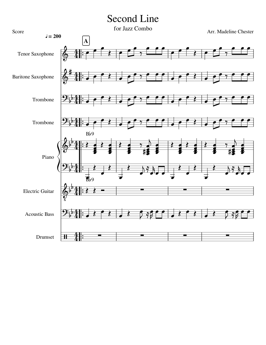 Second Line Sheet Music with Chords for Piano, Trombone, Saxophone ...