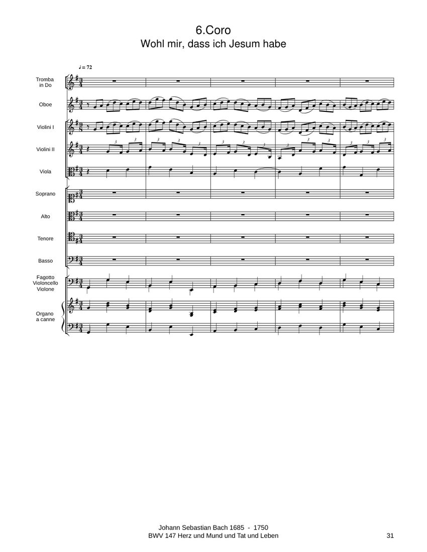 BWV 147 - J.S. BACH - 06 Wohl mir dass ich Jesum habe Sheet Music for ...