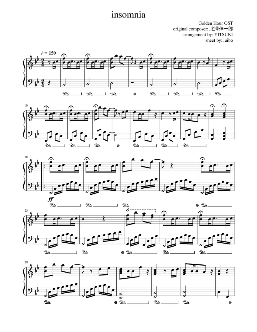 Insomnia Sheet Music for Piano (Solo) | MuseScore.com