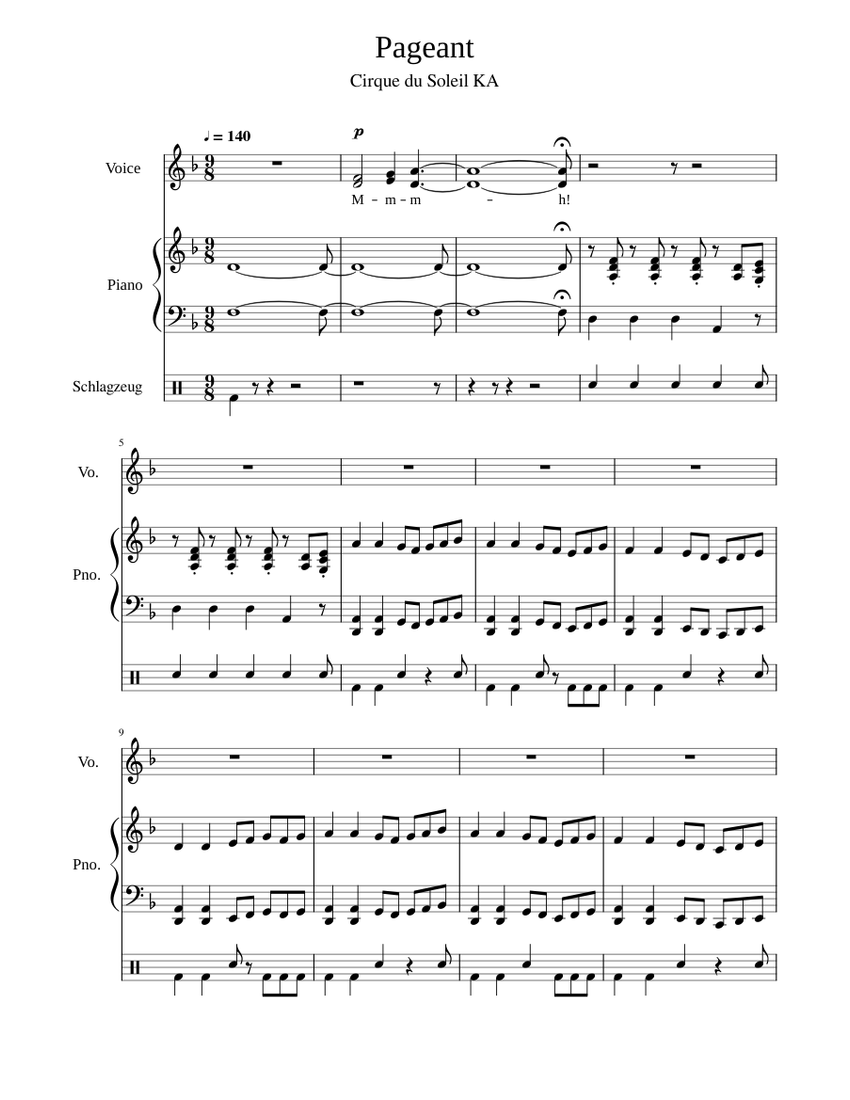 Pageant Sheet music for Piano, Vocals, Drum group (Piano Trio ...