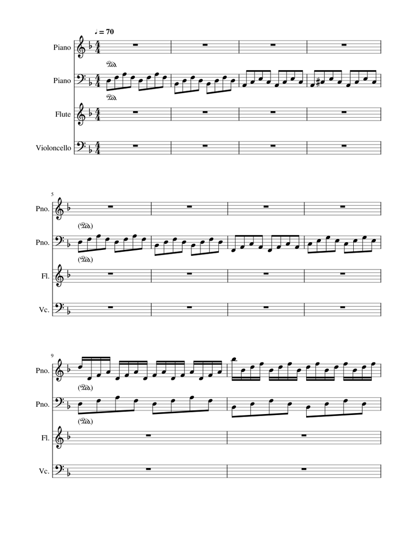 Ocean Theme Sheet music for Piano, Flute, Cello (Mixed Quartet ...