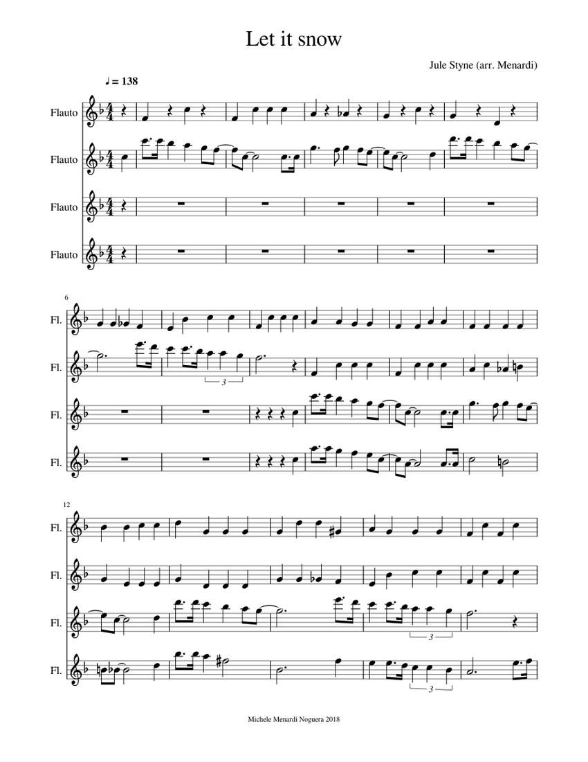 Let it snow for flute quartet Sheet Music for Flute (Woodwind Quartet ...