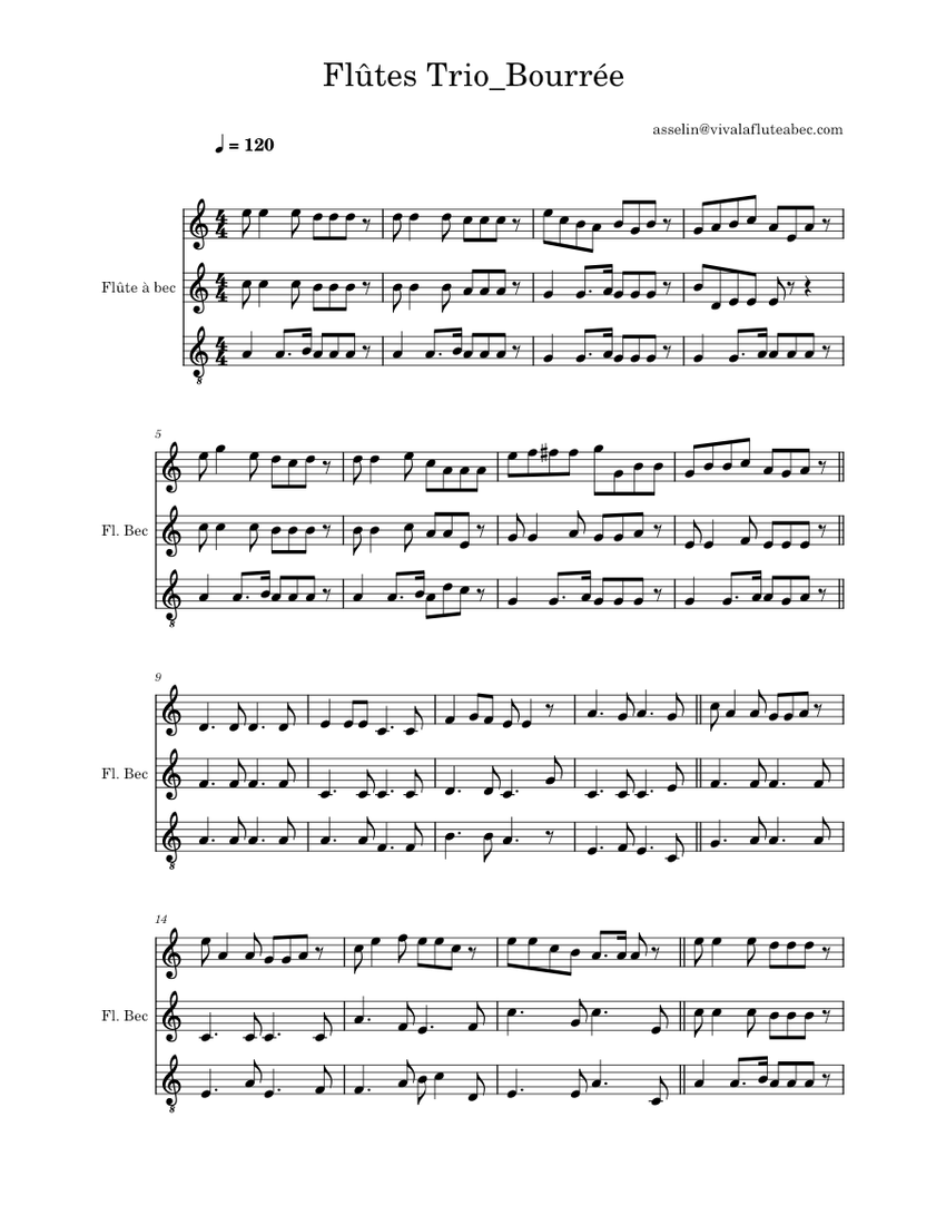 Flûtes_Trio_Bourrée Sheet music for Recorder (Woodwind Trio ...