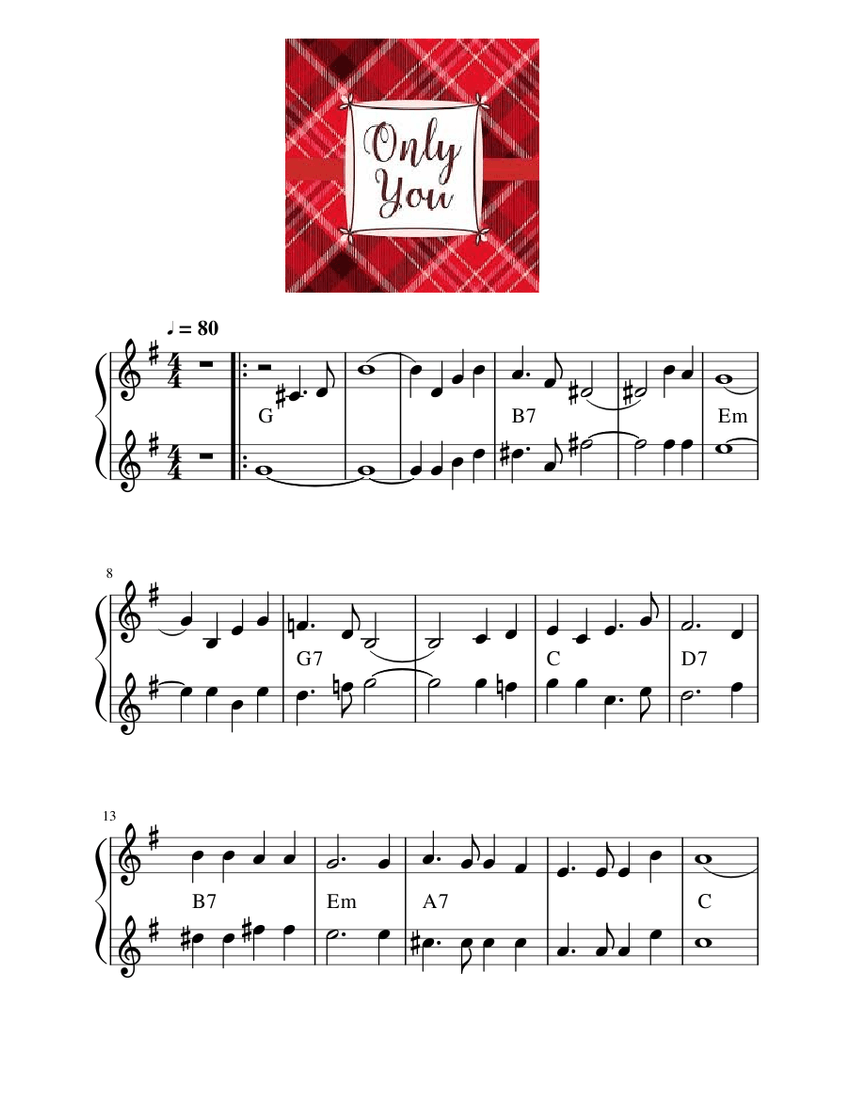 Only You, 2 balken met akk Sheet music for Piano (Solo) Easy ...
