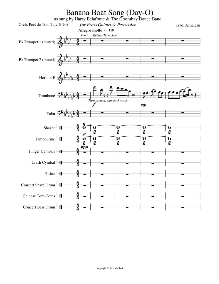 Banana Boat Song Day-O - Trad. Jamaican Brass Quintet & Percussion ...