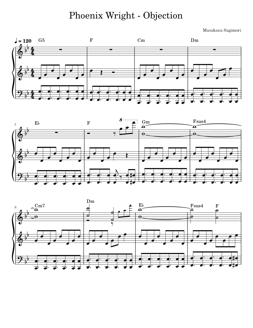 Phoenix Wright - Objection Sheet Music for Piano (Solo) Easy ...