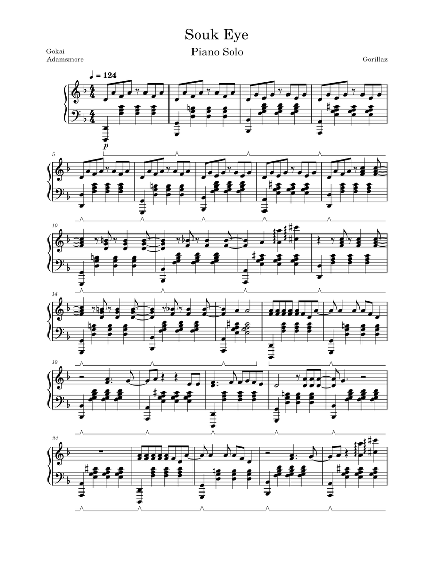 Souk eye – Gorillaz Piano Solo Sheet Music for Piano (Solo) | MuseScore.com