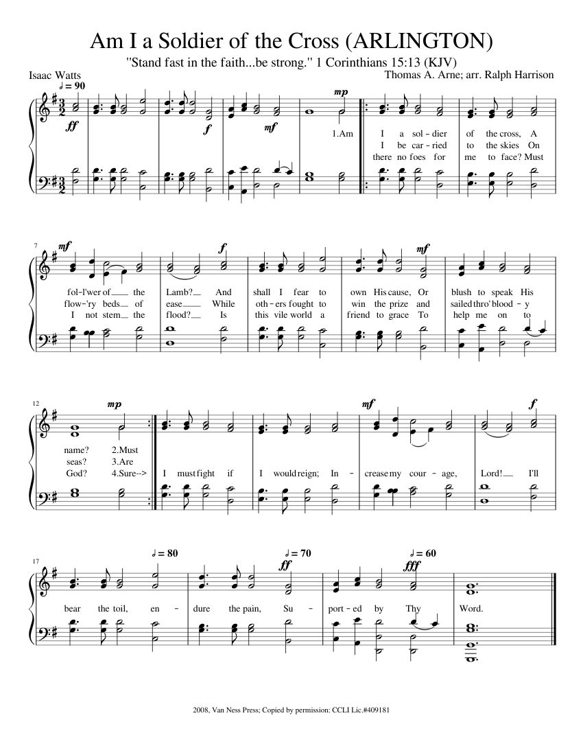 Am I a Soldier of the Cross (ARLINGTON) Sheet Music for Piano (Solo ...