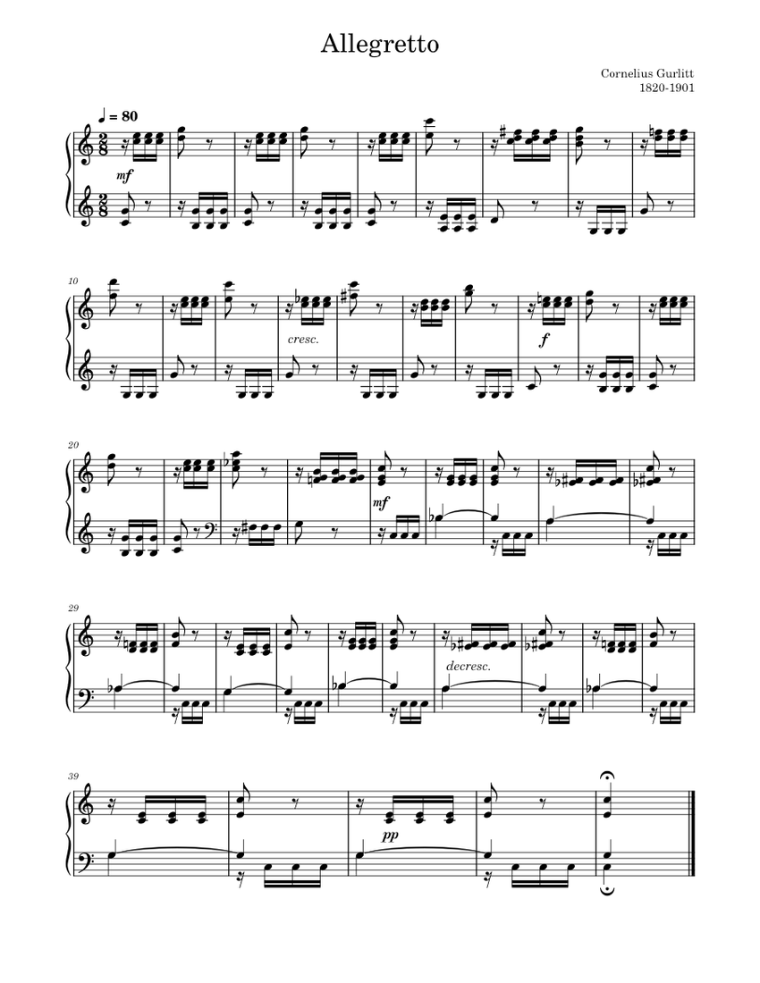 Allegretto – Cornelius Gurlitt Sheet Music for Piano (Solo) easy ...