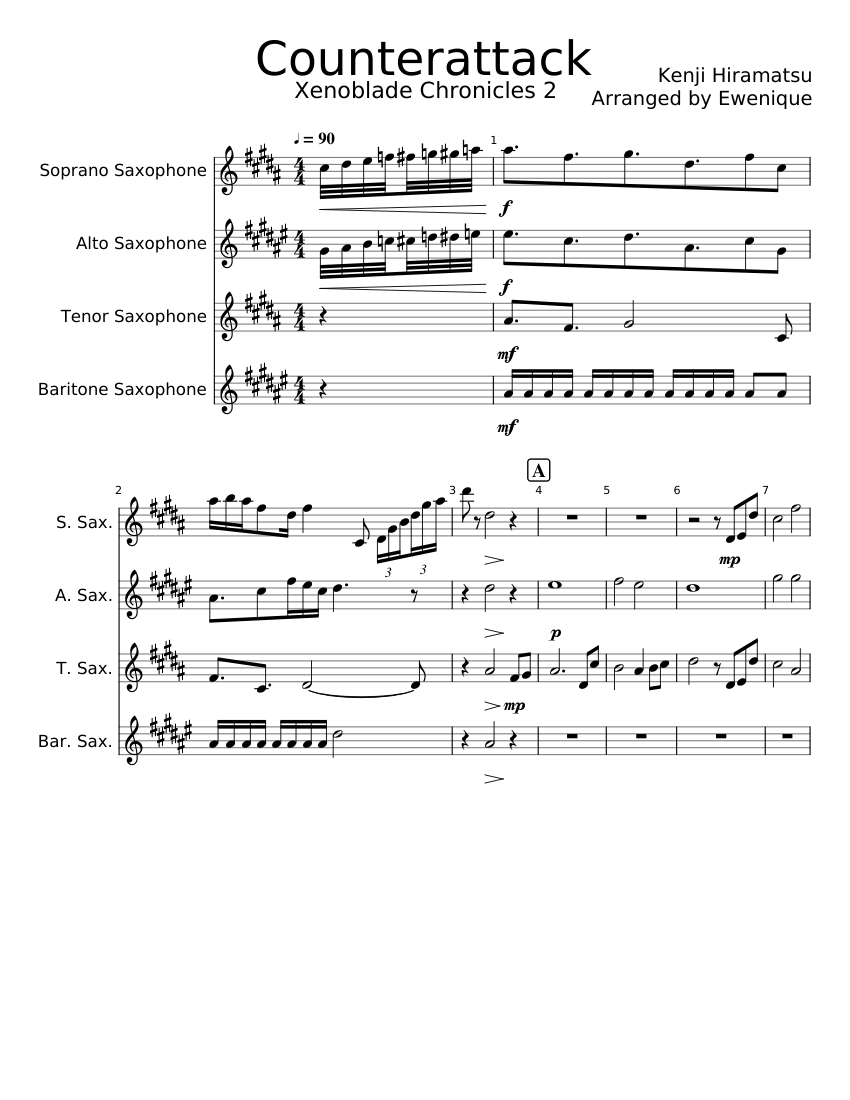 Counterattack - for Sax Quartet Sheet Music for Saxophone alto ...