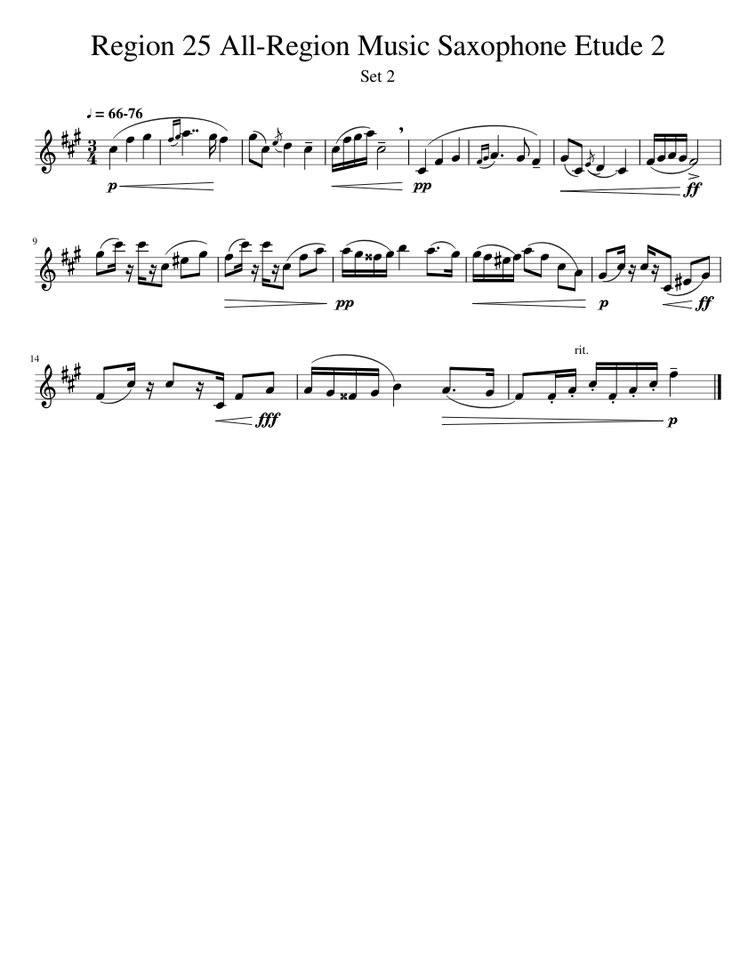 Region 25 All-Region Music Saxophone Etude 2 Sheet music for Saxophone ...