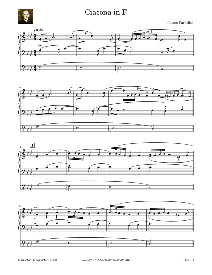 Ciacona in F – Johann Pachelbel Sheet music for Organ (Solo ...