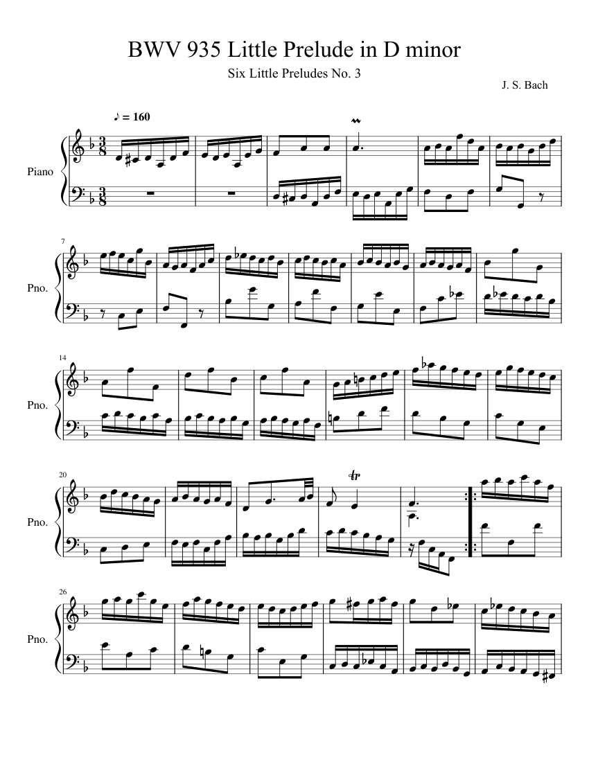 Little Prelude in D Minor BMV-935 - Johann Sebastian Bach Sheet Music ...