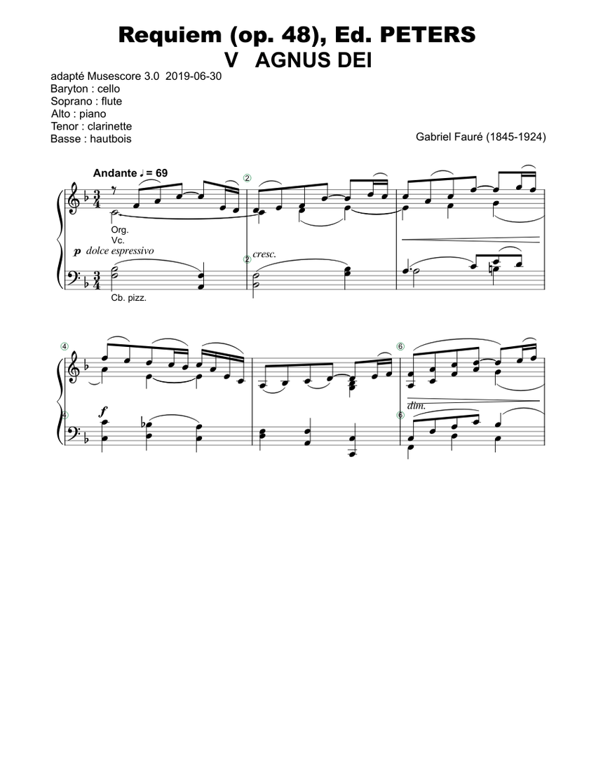 Faure Requiem 5 Agnus Dei Peters Sheet music for Piano, Soprano, Alto ...