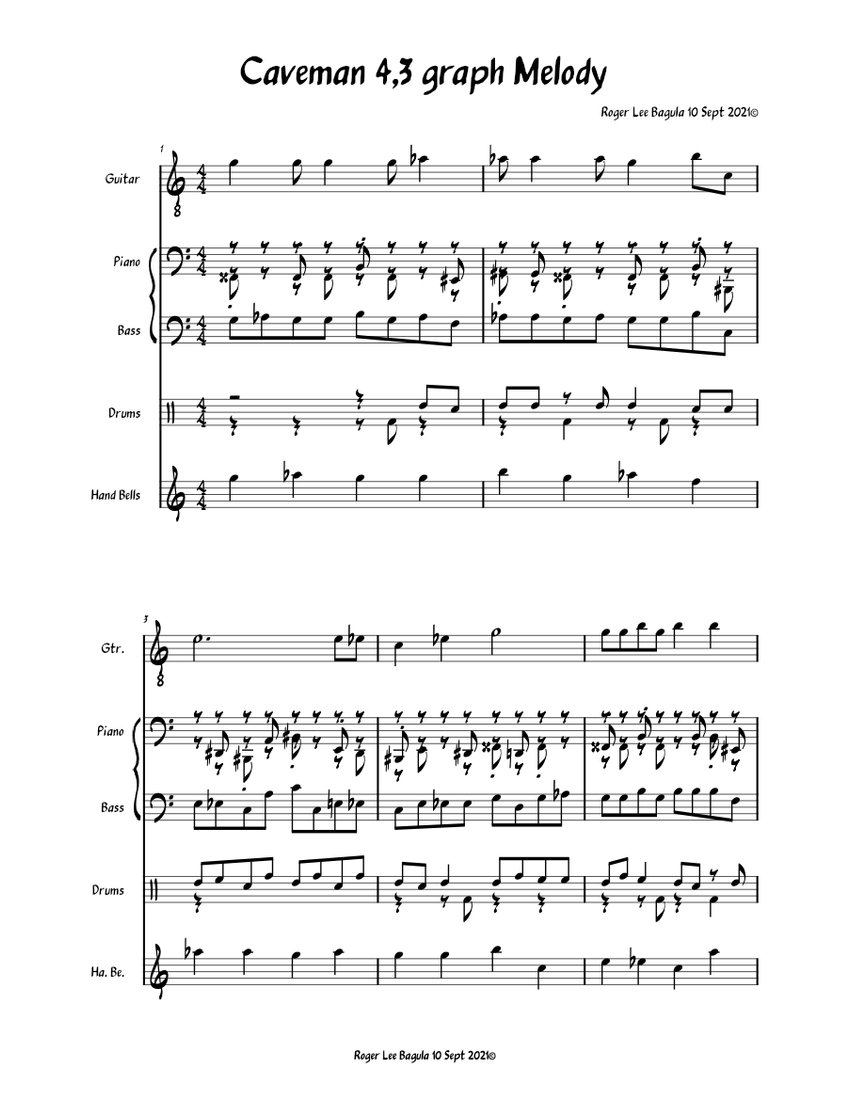 Caveman 4,3 graph Melody Sheet music for Piano, Guitar, Bass guitar ...