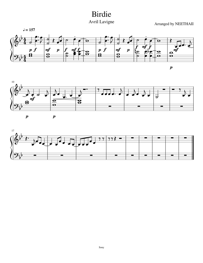 Avril Lavigne - Birdie Sheet Music for Piano (Solo) easy | MuseScore.com