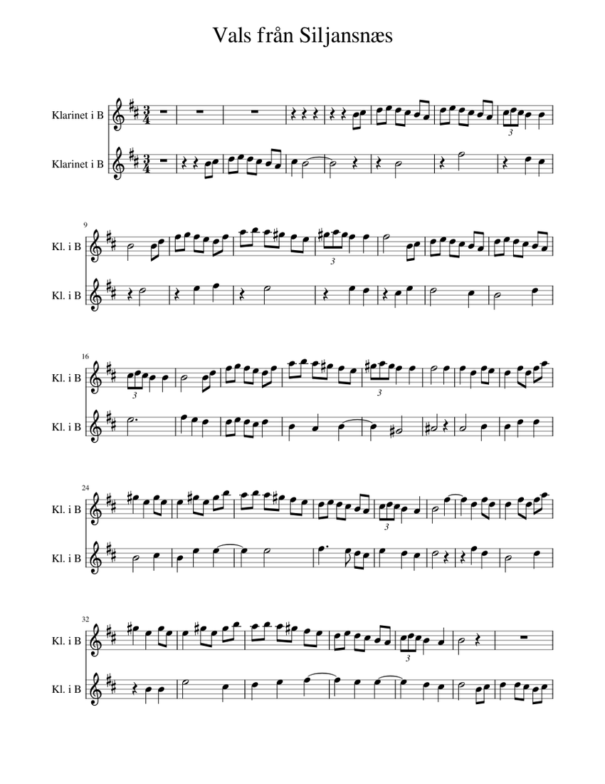 Vals 2 stemmer Sheet Music for Clarinet in b-flat (Woodwind Duet ...