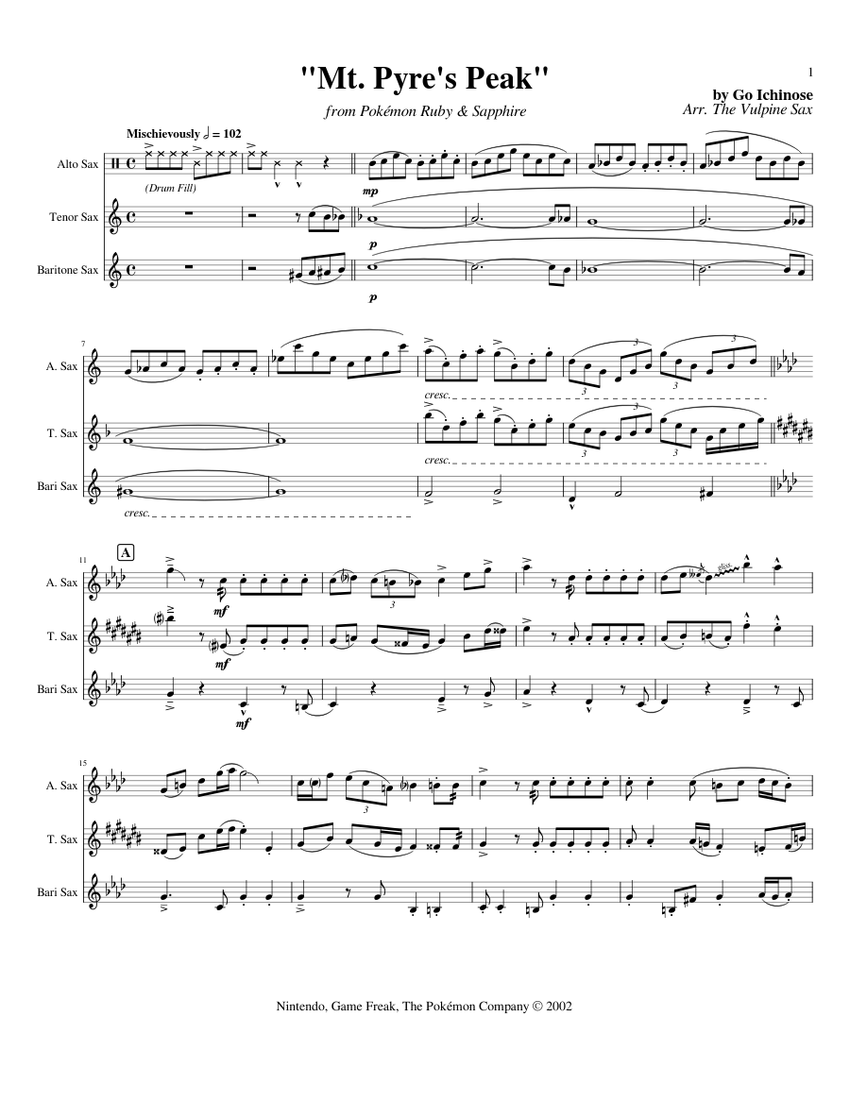 Mt. Pyre (Peak) Saxophone Trio Sheet Music for Saxophone alto ...