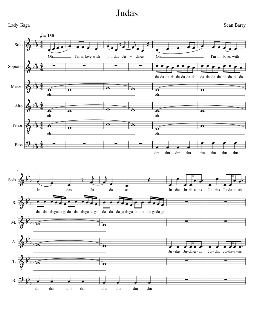 Judas (Acapella) Sheet Music for Soprano, Alto, Tenor, Bass voice ...