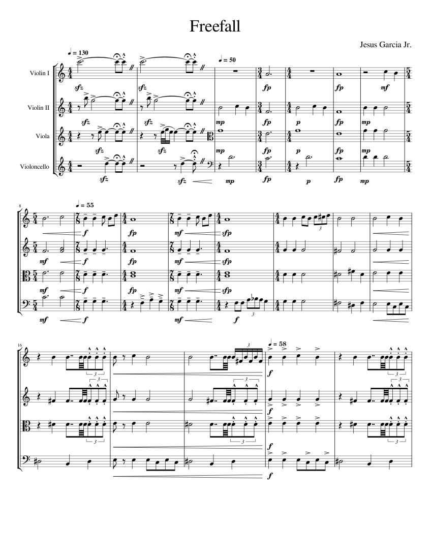 Freefall Sheet music for Violin, Viola, Cello (String Quartet ...